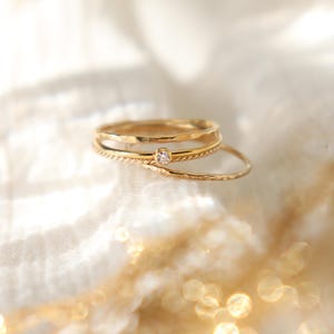 GOLD Diamond Stacking Ring Set of FOUR. Stackable Rings. Boho Jewelry ...