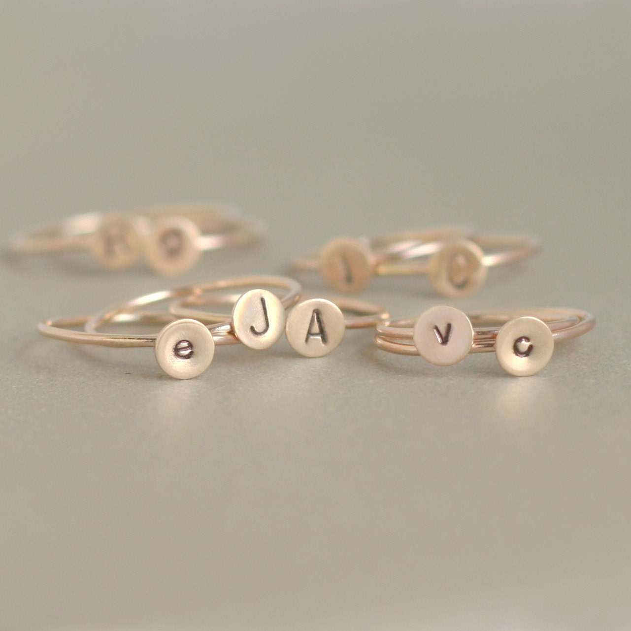 Initial Ring. Solid 14k Gold Monogram Stacking Ring. ONE Hand - Etsy