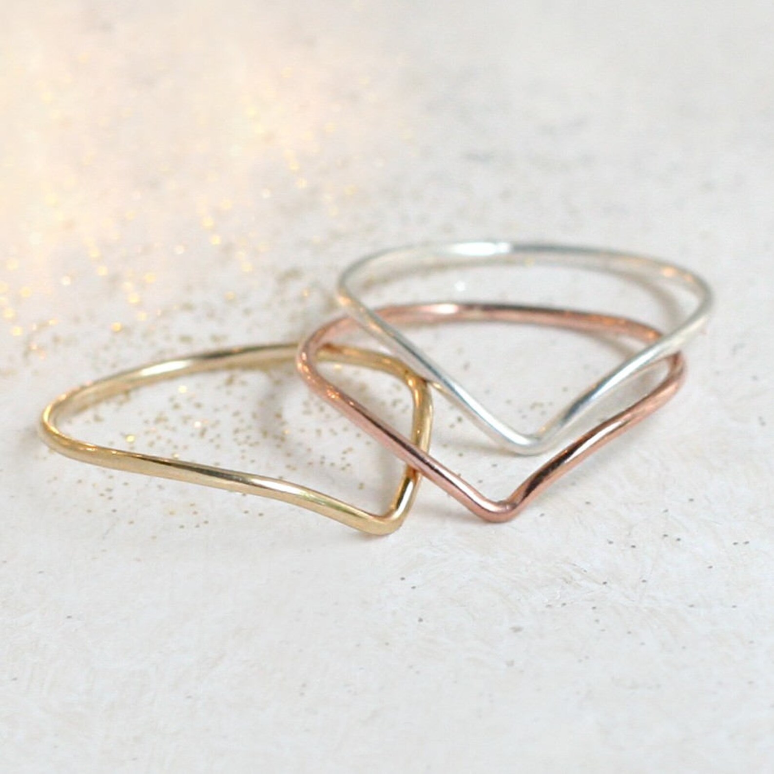 Chevron Ring SET of THREE Stacking Rings. Minimalist Rings. Silver ...