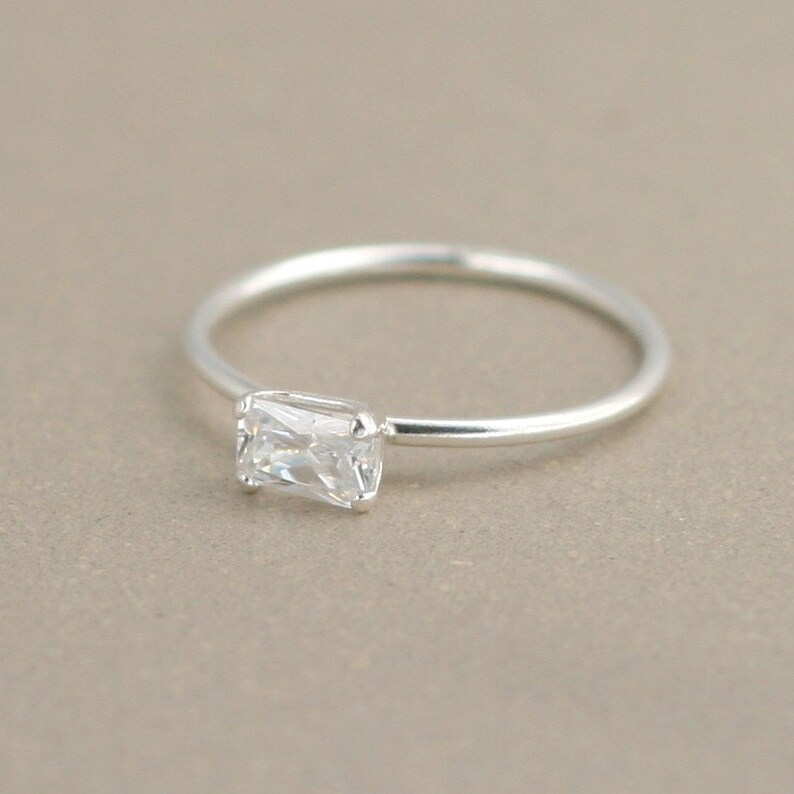 Diamond Ring / Silver Stacking Ring With April Birthstone. ONE | Etsy