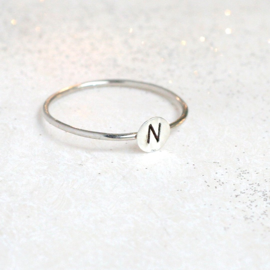 Initial Ring. 14k Palladium White Gold Personalized Initial Ring. ONE ...