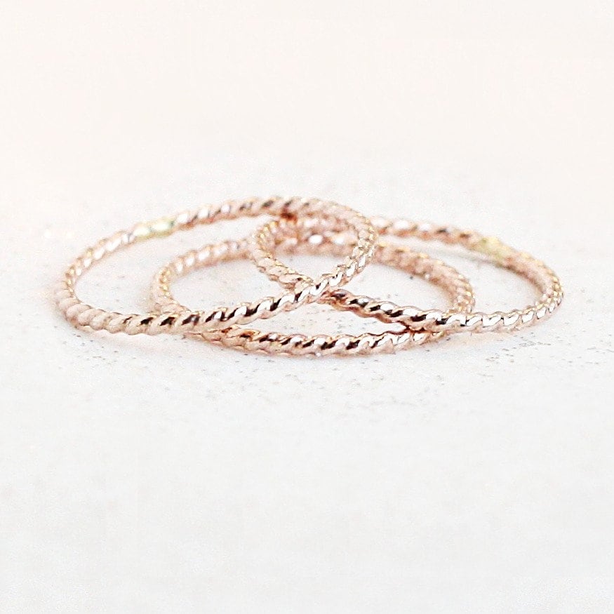 ROSE gold stacking ring. ONE twist stacking rope ring. dainty | Etsy