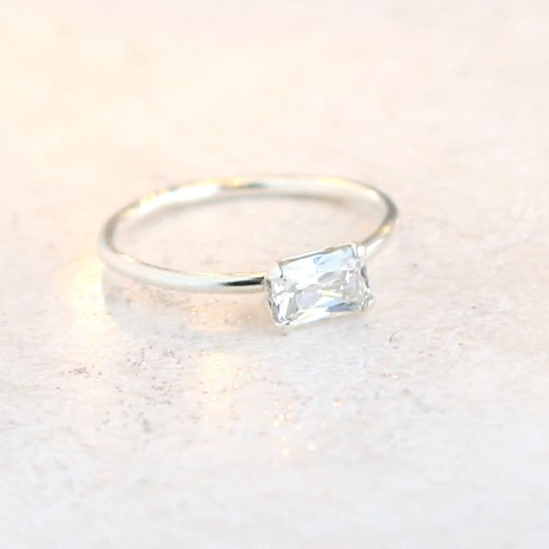 Diamond Ring / Silver Stacking Ring With April Birthstone. ONE | Etsy