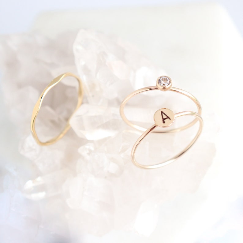 Personalized Gold Stacking Ring SET. Initial Ring. Gold - Etsy