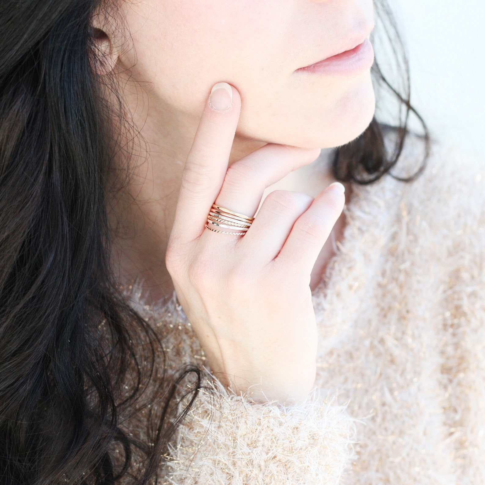 Stacking Rings. Set of SIX. SILVER & GOLD Stackable Rings. Mixed Metal ...