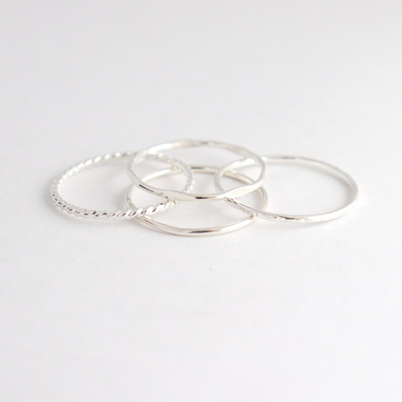 SILVER Stacking Rings. SET of Four Sterling Silver Rings. - Etsy