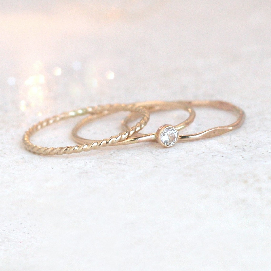 GOLD Stacking Birthstone Ring Set. THREE Stackable Gold Filled - Etsy