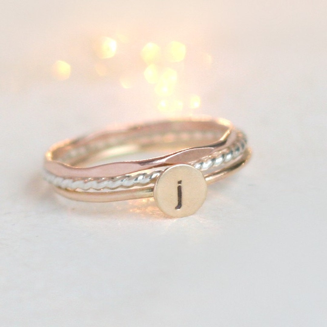 Personalized Initial Stacking Ring SET. Mixed Metal Rings. Rose, Yellow ...