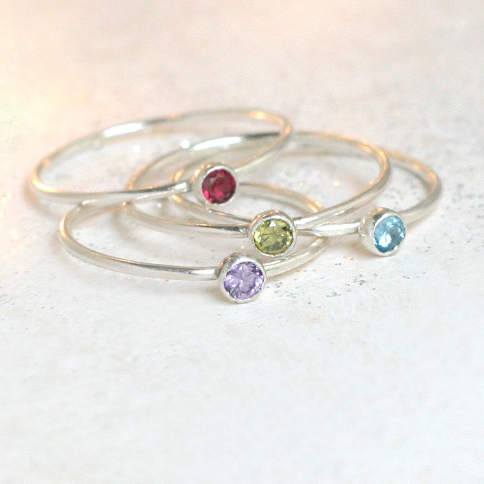 Birthstone ring. ONE stackable birthstone gemstone ring. | Etsy