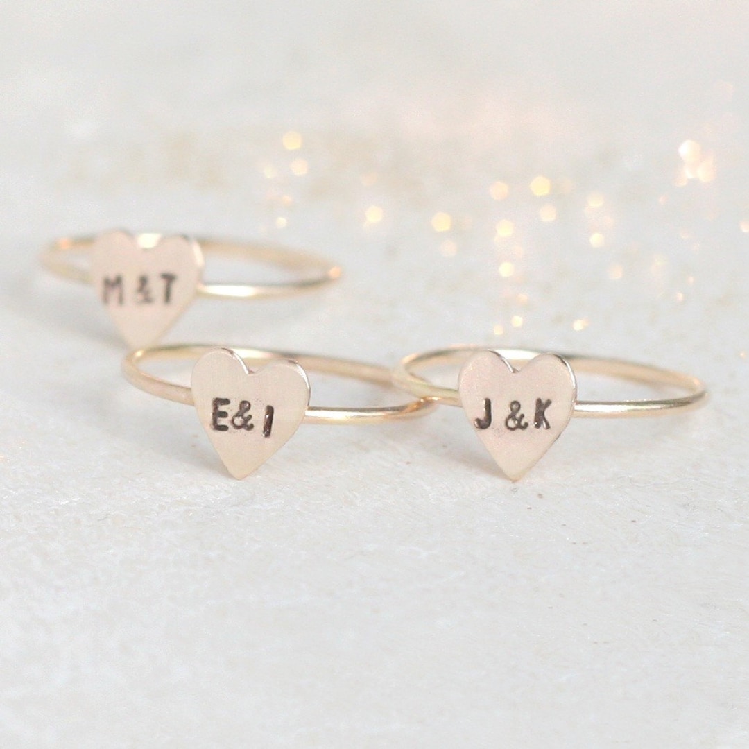 Initial Ring. Gold Heart Ring. 14k Gold Filled Stacking RING. Custom ...