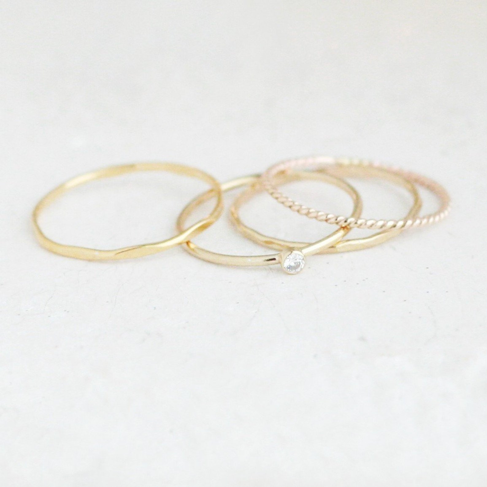 GOLD Diamond Stacking Ring Set of FOUR. Stackable Rings. Boho - Etsy