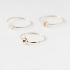 Initial Ring. Gold Monogram Stacking Ring. Personalized Initial Jewelry. Stamped Letter Ring ...