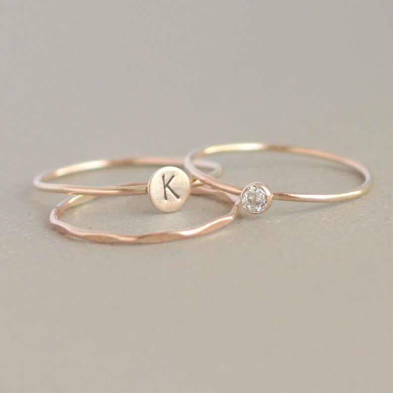 Personalized gold stacking ring SET. initial ring. gold | Etsy