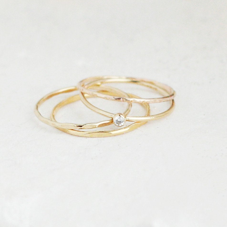 GOLD Diamond Stacking Ring Set of FOUR. Stackable Rings. Boho - Etsy