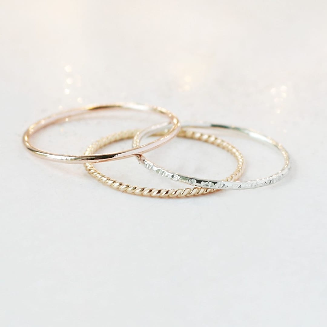 Stackable Rings SET of THREE Minimalist Stacking Bands. Slim Boho ...
