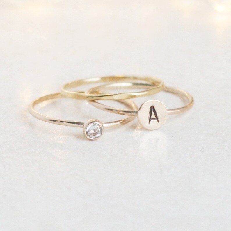 Personalized gold stacking ring SET. initial ring. gold | Etsy