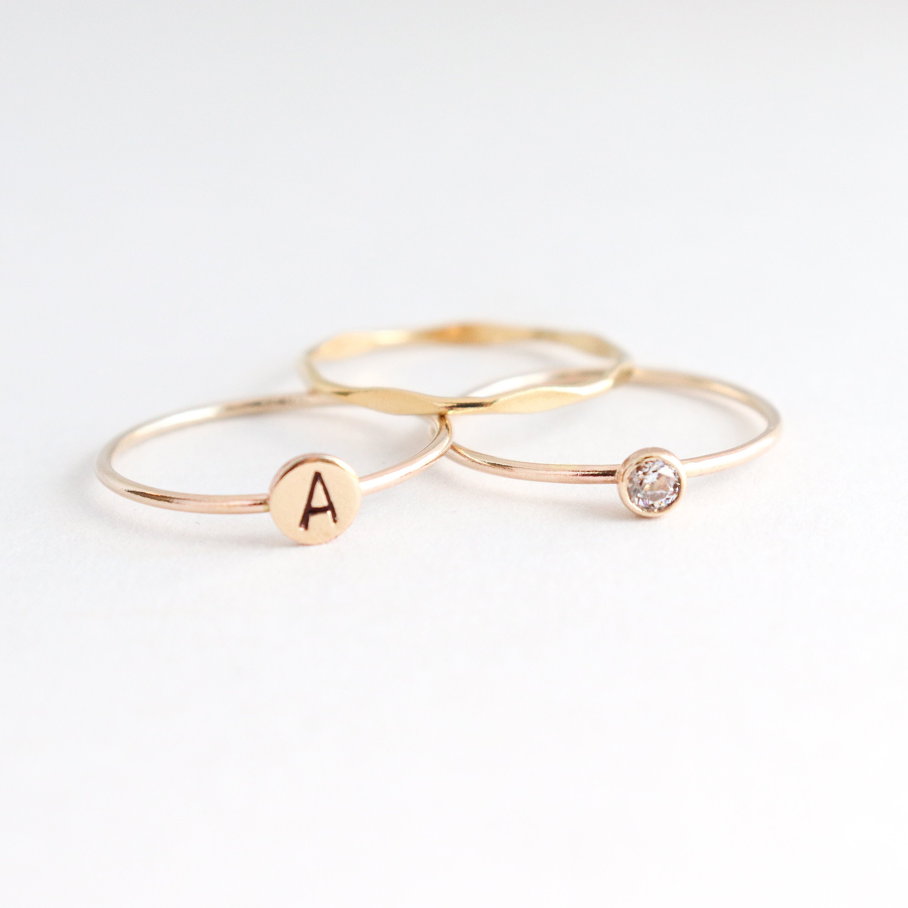 Personalized Gold Stacking Ring SET. Initial Ring. Gold - Etsy