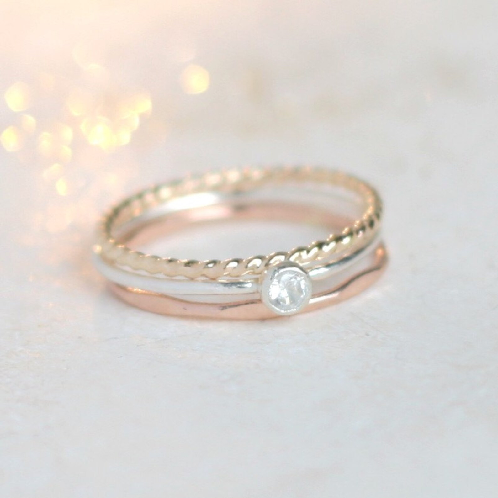 Birthstone Stacking Ring SET. Gemstone Ring. Sterling Silver. - Etsy