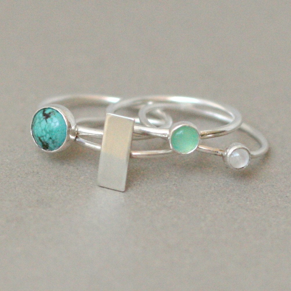 Turqoise Ring SET. Sterling Silver Stacking Rings SET. Seaside - Etsy