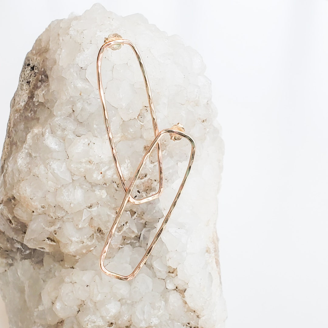 Hoop Earrings. Rectangle Geometric Earrings. Gold Fill, 14k Yellow Gold ...