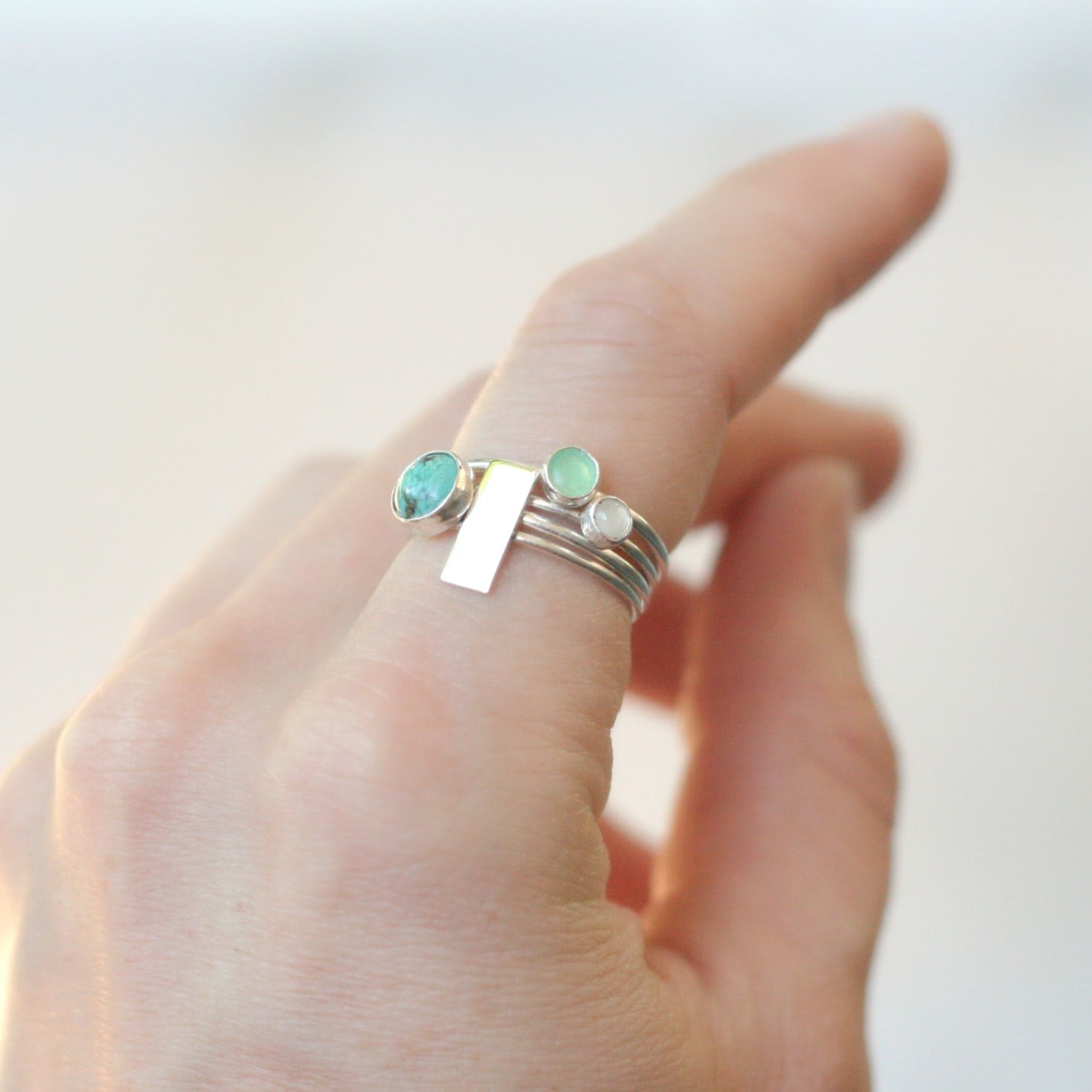 Turqoise Ring SET. Sterling Silver Stacking Rings SET. Seaside - Etsy