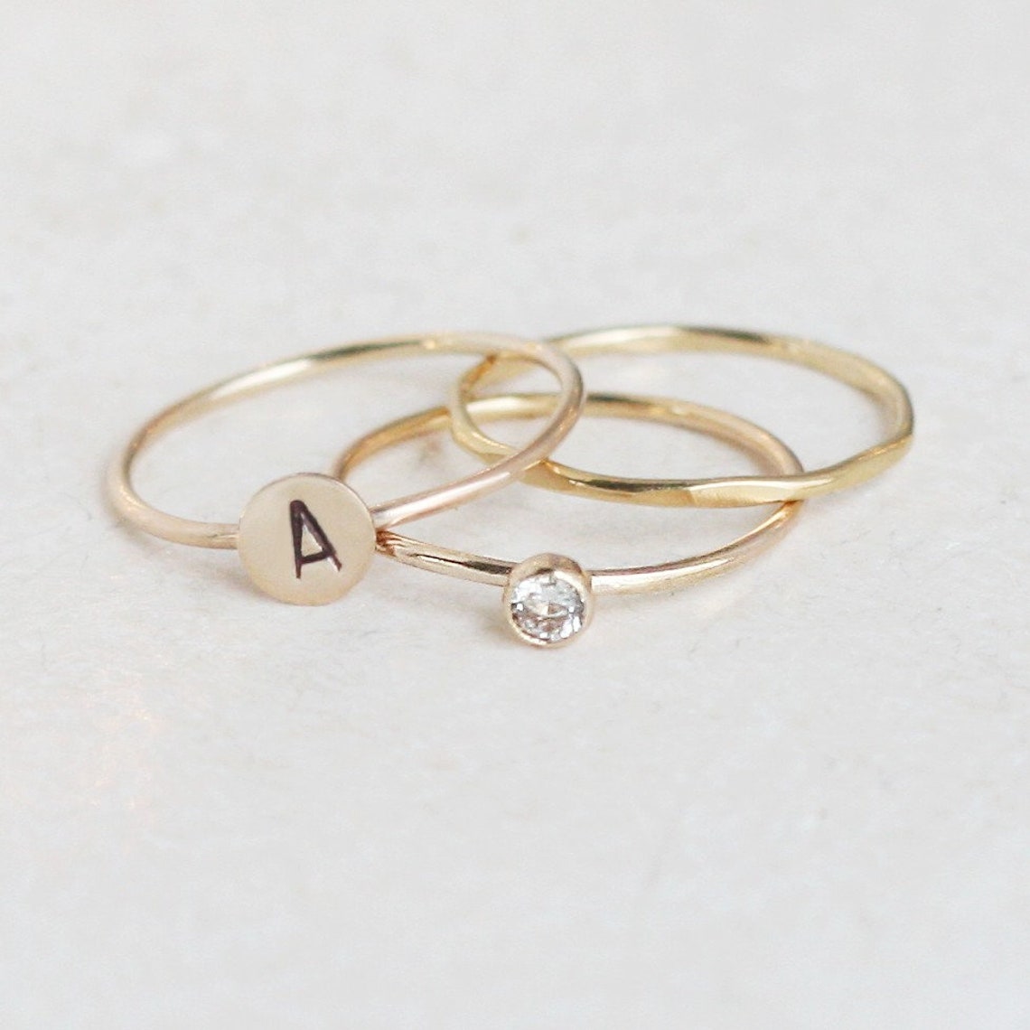 Personalized gold stacking ring SET. initial ring. gold | Etsy