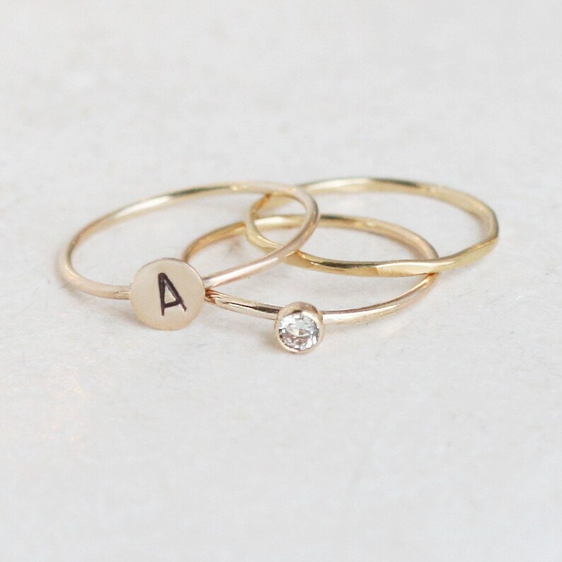 Personalized gold stacking ring SET. initial ring. gold | Etsy