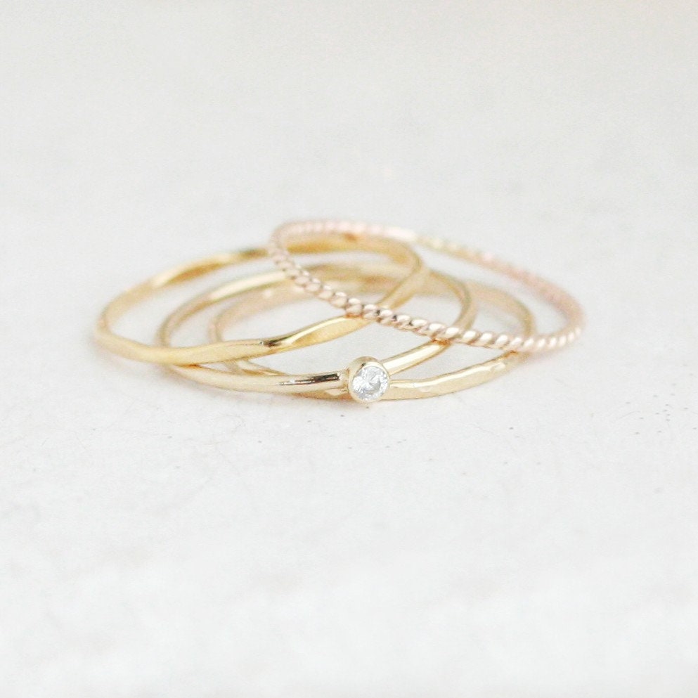 GOLD Diamond Stacking Ring Set of FOUR. Stackable Rings. Boho - Etsy