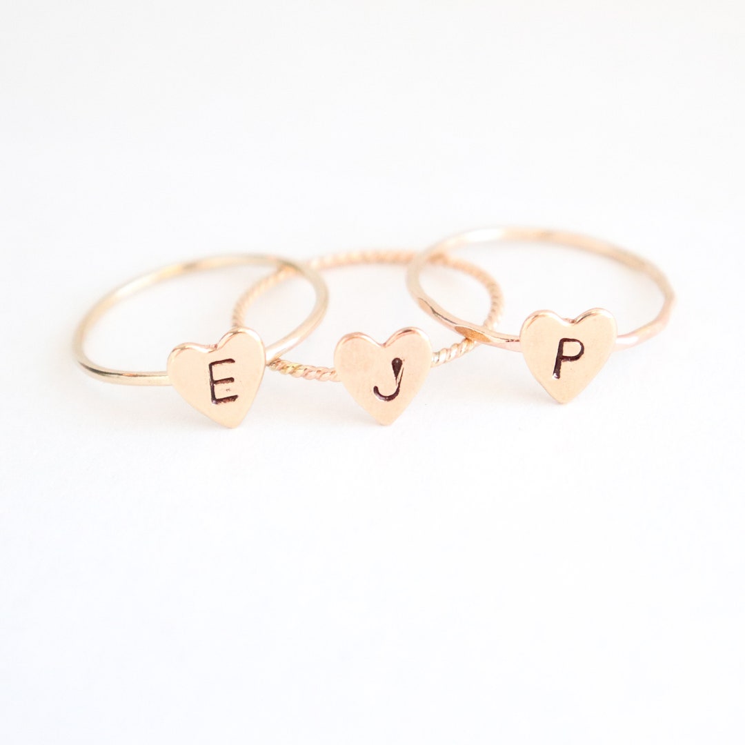 Heart Initial Ring. Petite 14k Gold Fill Stackable Heart RING ...