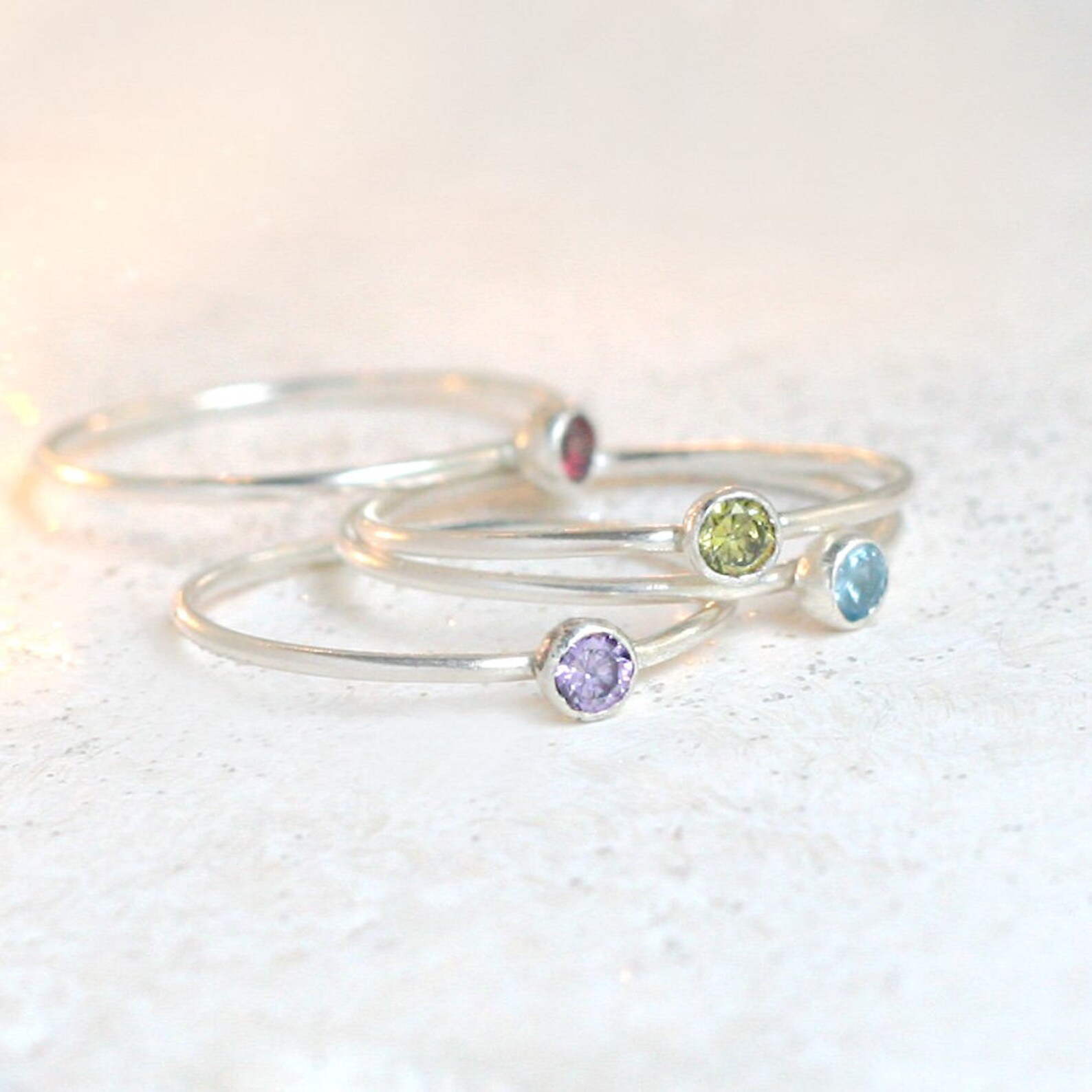 Birthstone ring. ONE stackable birthstone gemstone ring. | Etsy