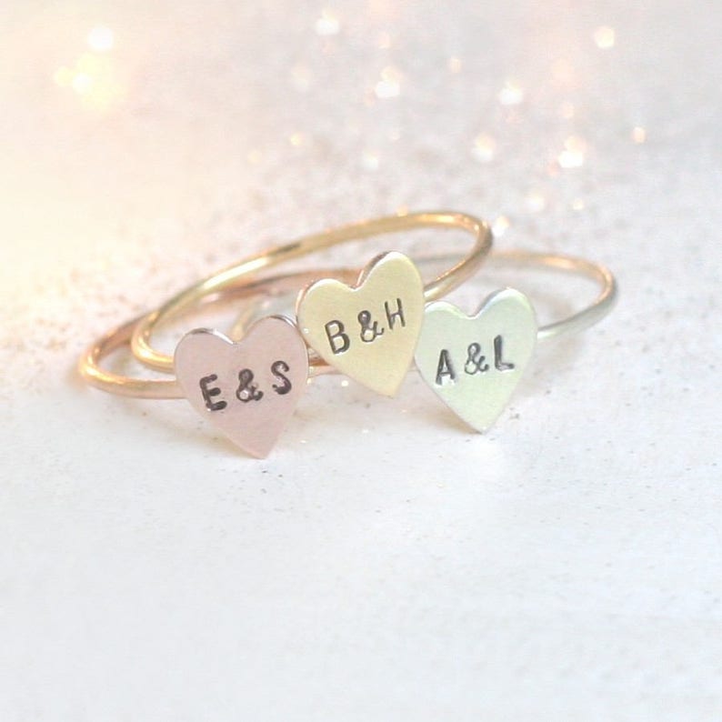 Initial ring. personalized heart ring. stacking RING. | Etsy