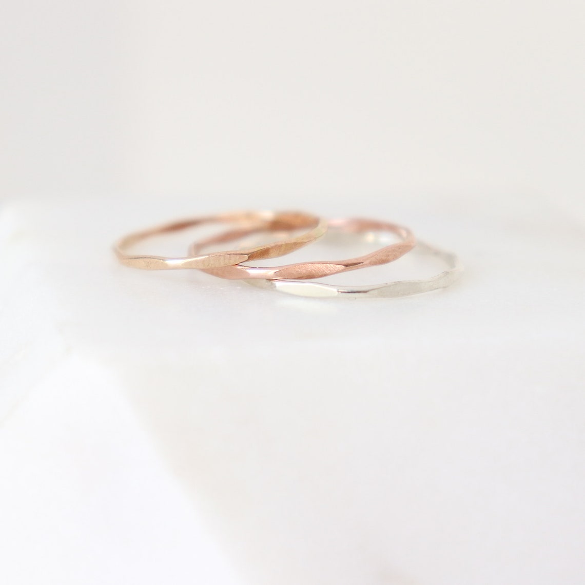 Gold rose or silver stacking ring. ONE hammered stackable | Etsy