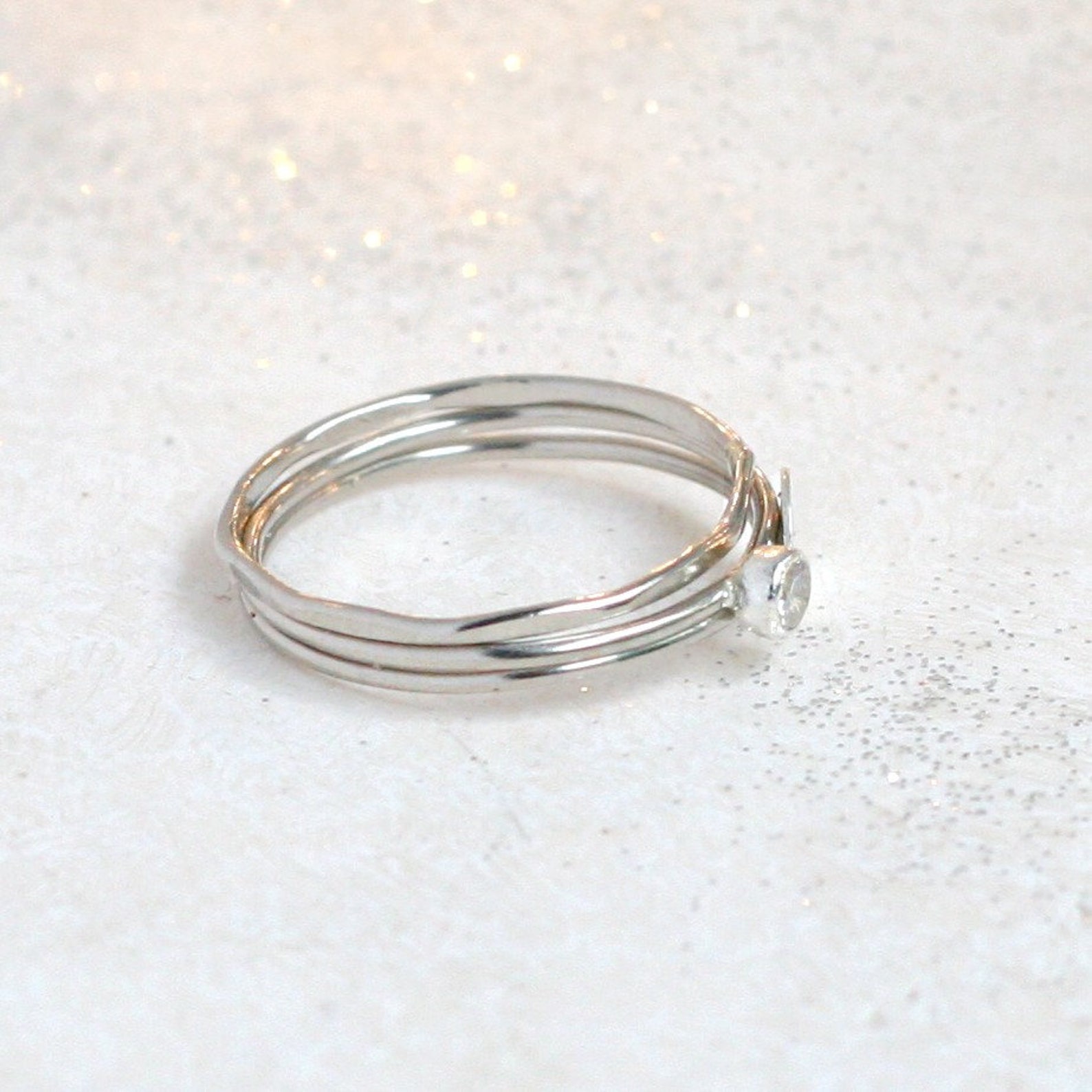 WHITE Gold Stacking Rings. Birthstone Ring. Initial Ring. SET. | Etsy