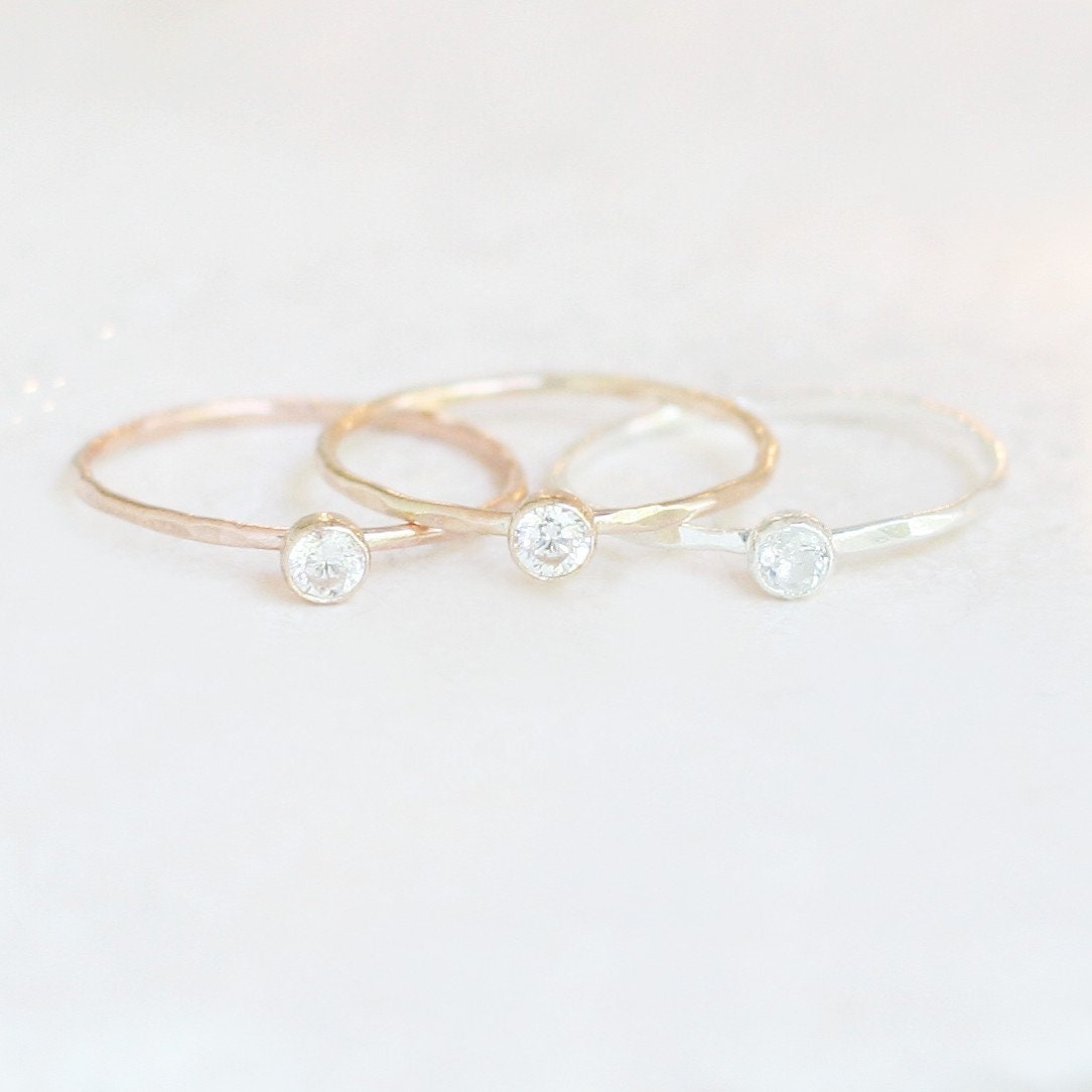 Stackable Rings. THREE Birthstone Stacking Ring Set. PEBBLED | Etsy
