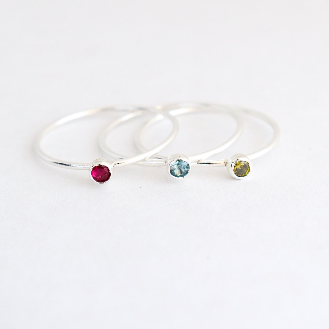 Birthstone Ring. ONE Stackable Birthstone Gemstone Ring. Sterling ...