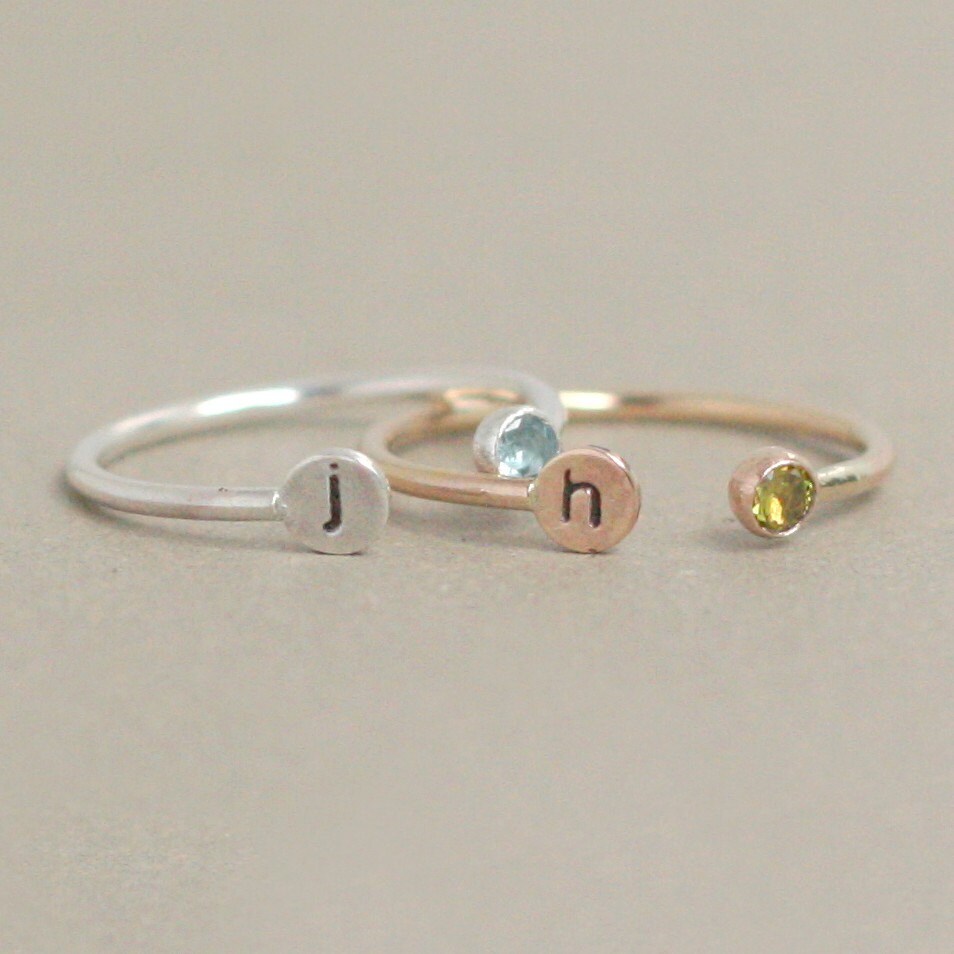 Personalized Initial Ring. SILVER. Dual Ring. Birthstone | Etsy