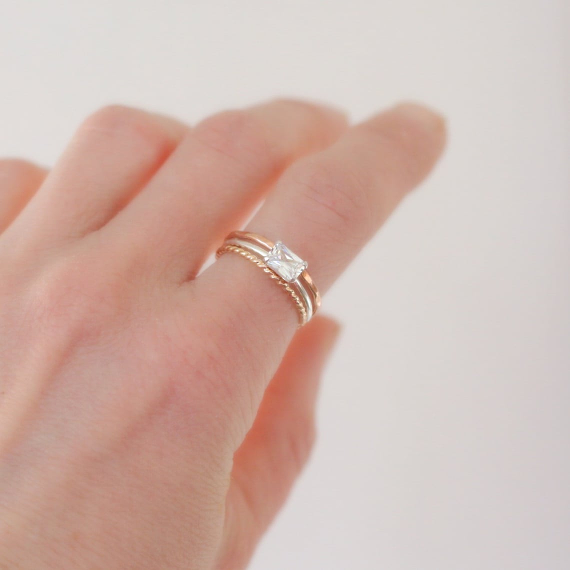 Stacking Ring Set. Mixed Metal Stacking Rings. Cz Diamond - Etsy