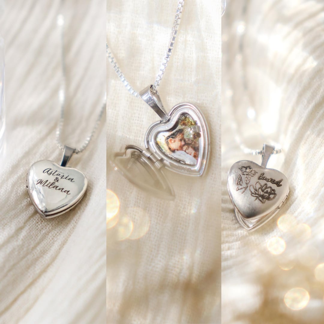 Personalized Heart Locket Necklace. Custom Birth Flower & Name Charm ...
