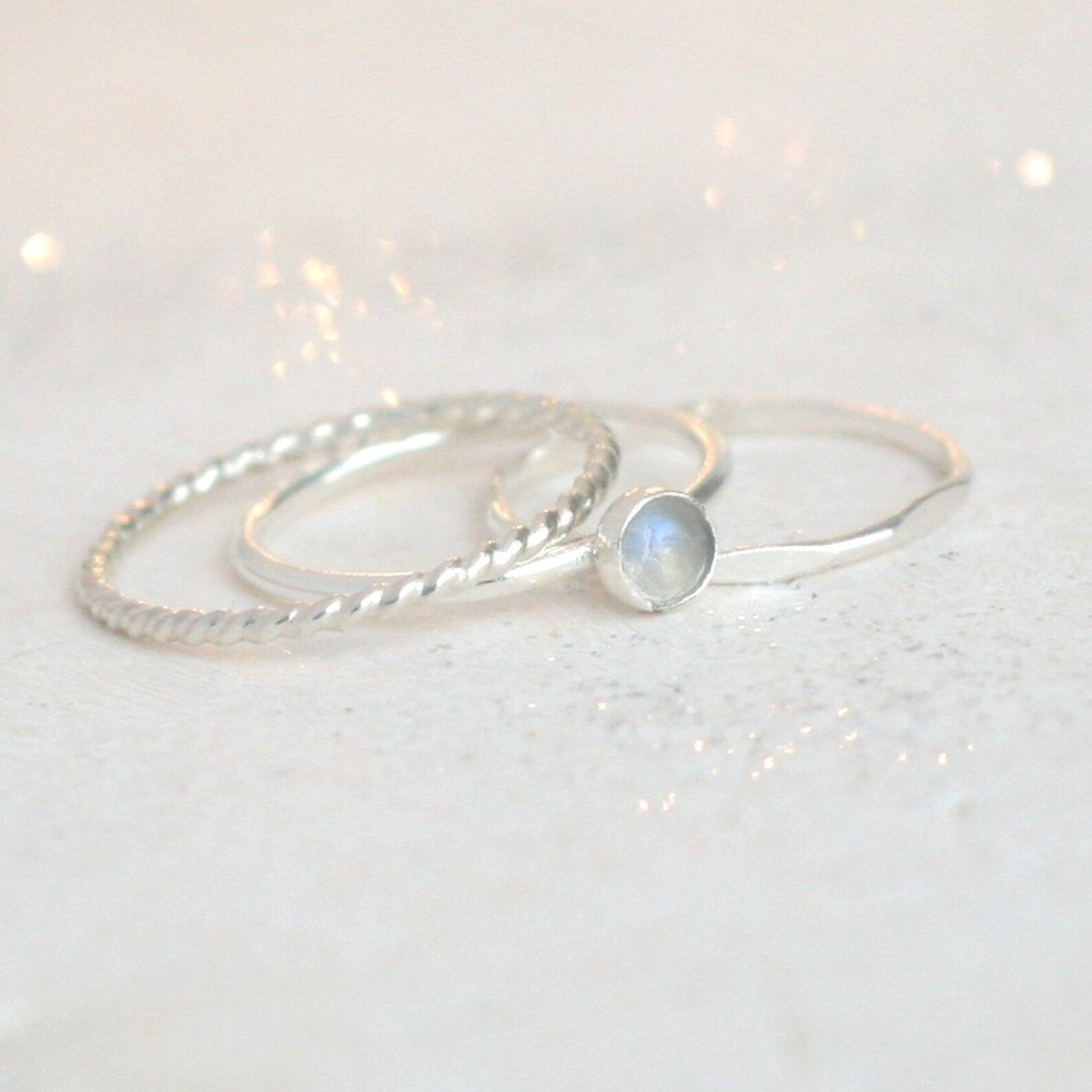 Moonstone Stacking Ring SET / Stackable Rings. Gemstone Ring. - Etsy