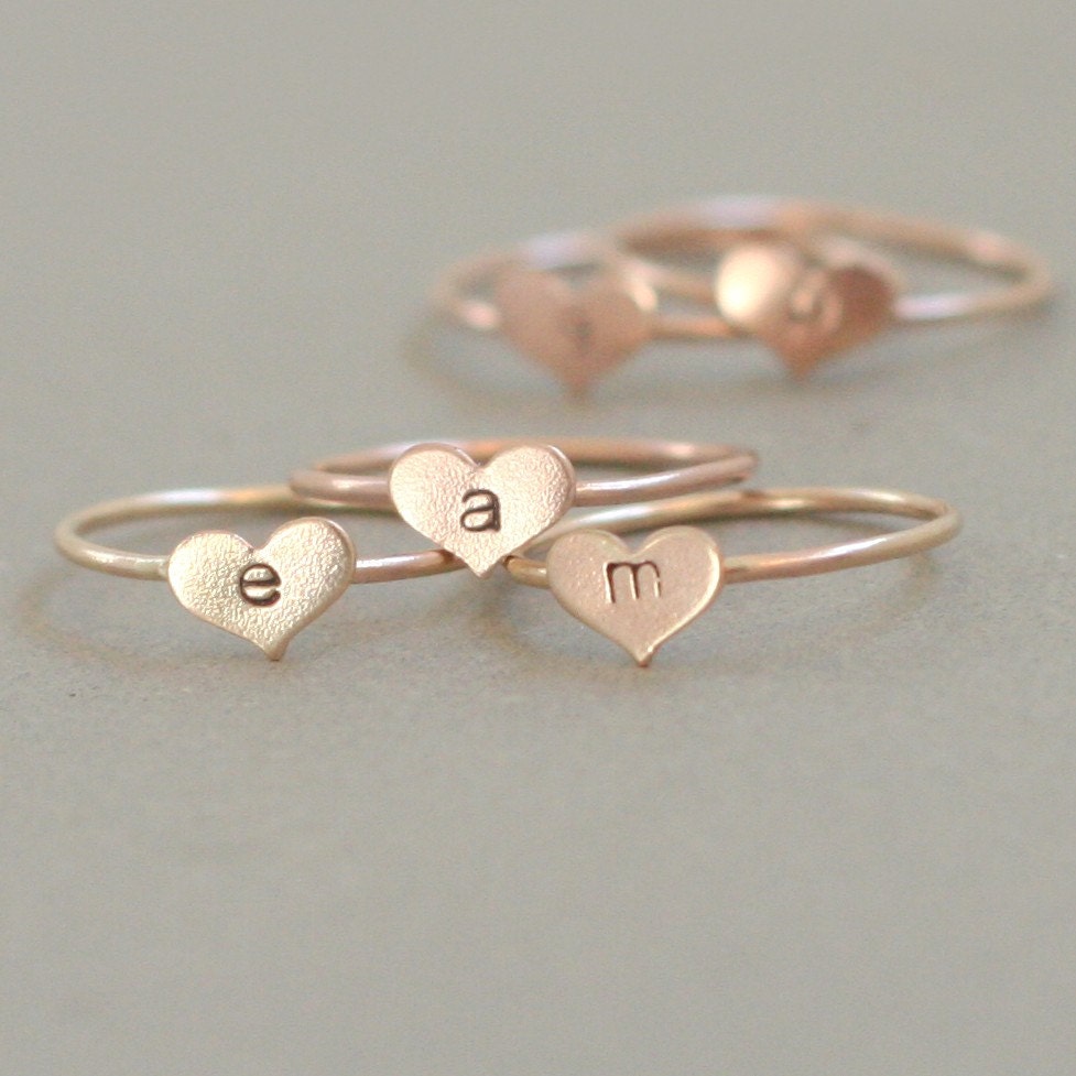 Personalized GOLD Heart Ring. Initial Ring. YELLOW Gold Best - Etsy