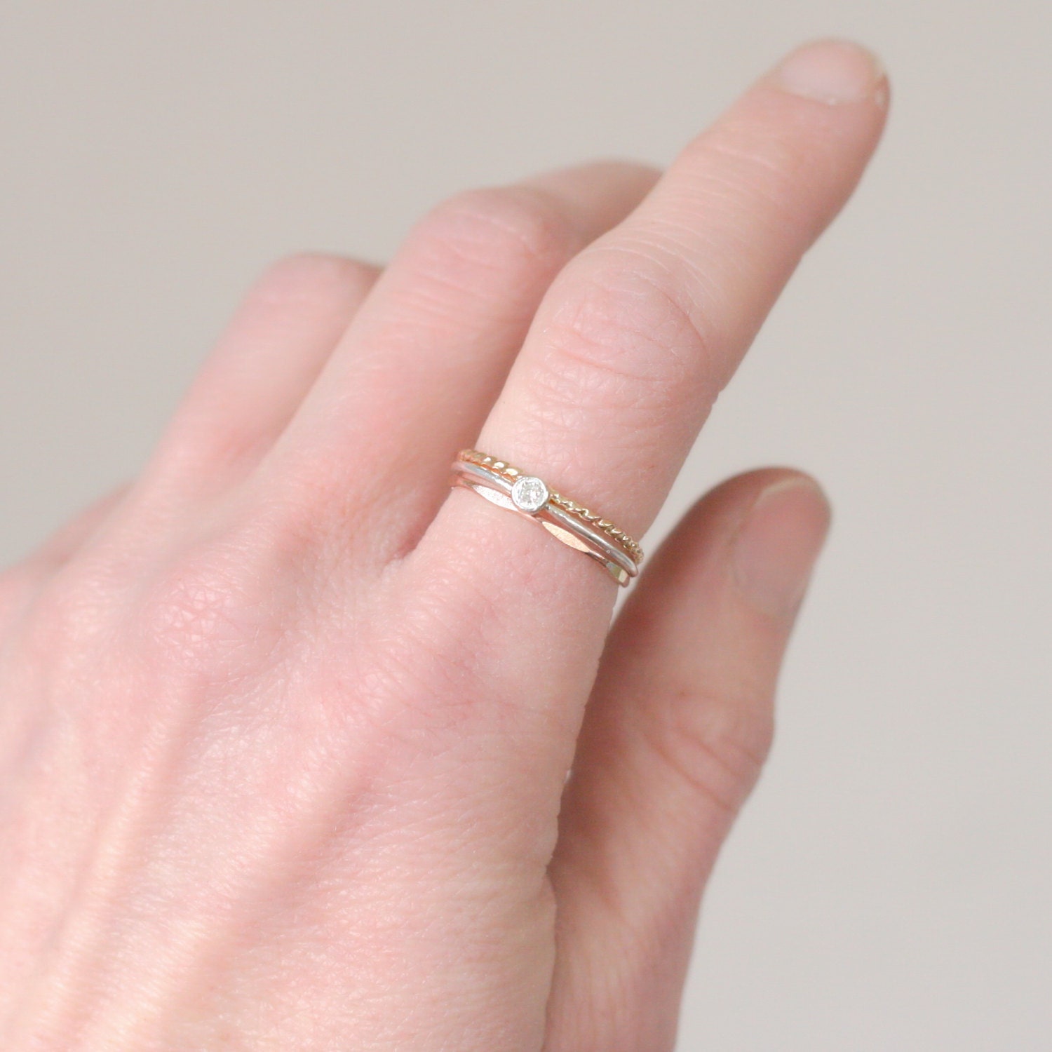 Birthstone Stacking Ring Set. Minimalist. Mixed Metals. - Etsy