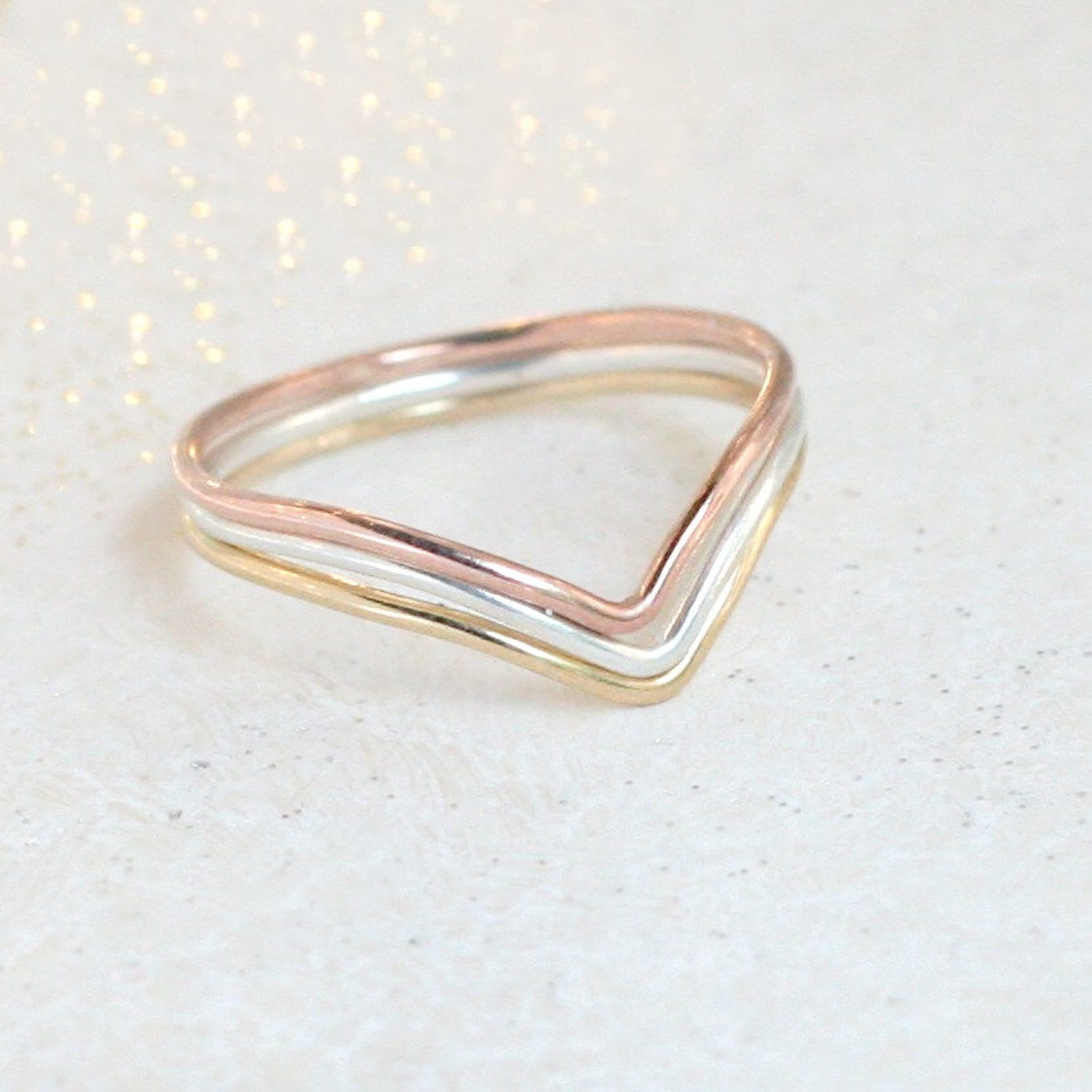 Chevron Ring SET of THREE Stacking Rings. Minimalist Rings. Silver ...