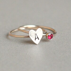 Initial Ring. Heart Ring. 14k Gold Filled Stacking RING. Valentine Gift ...