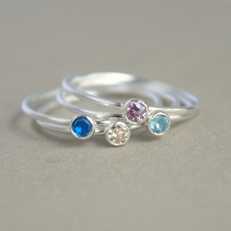 Birthstone ring. ONE stackable birthstone gemstone ring. | Etsy