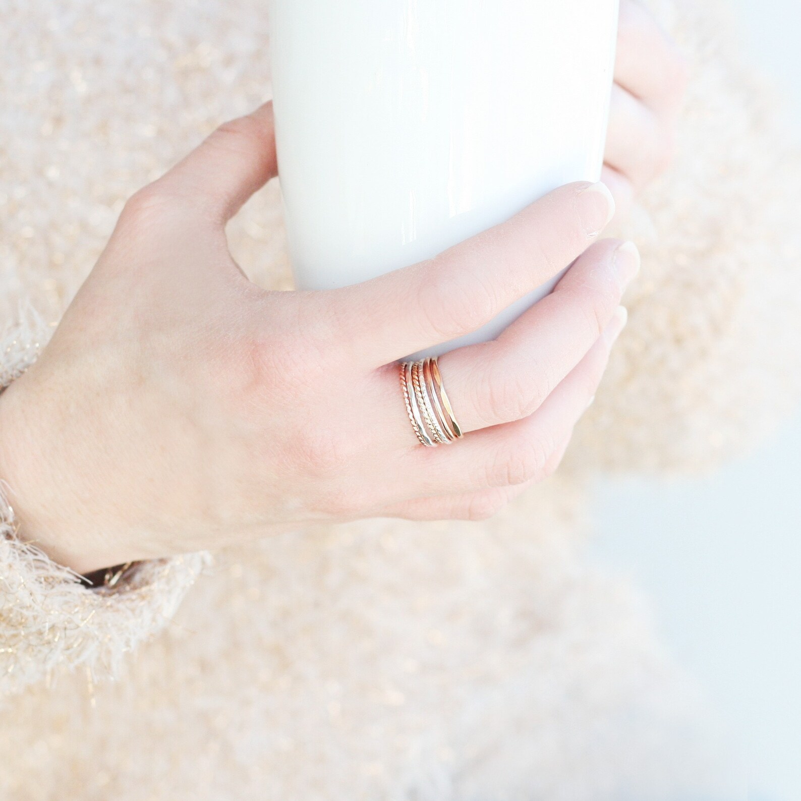 Stacking Rings. Set of SIX. SILVER & GOLD Stackable Rings. Mixed Metal ...