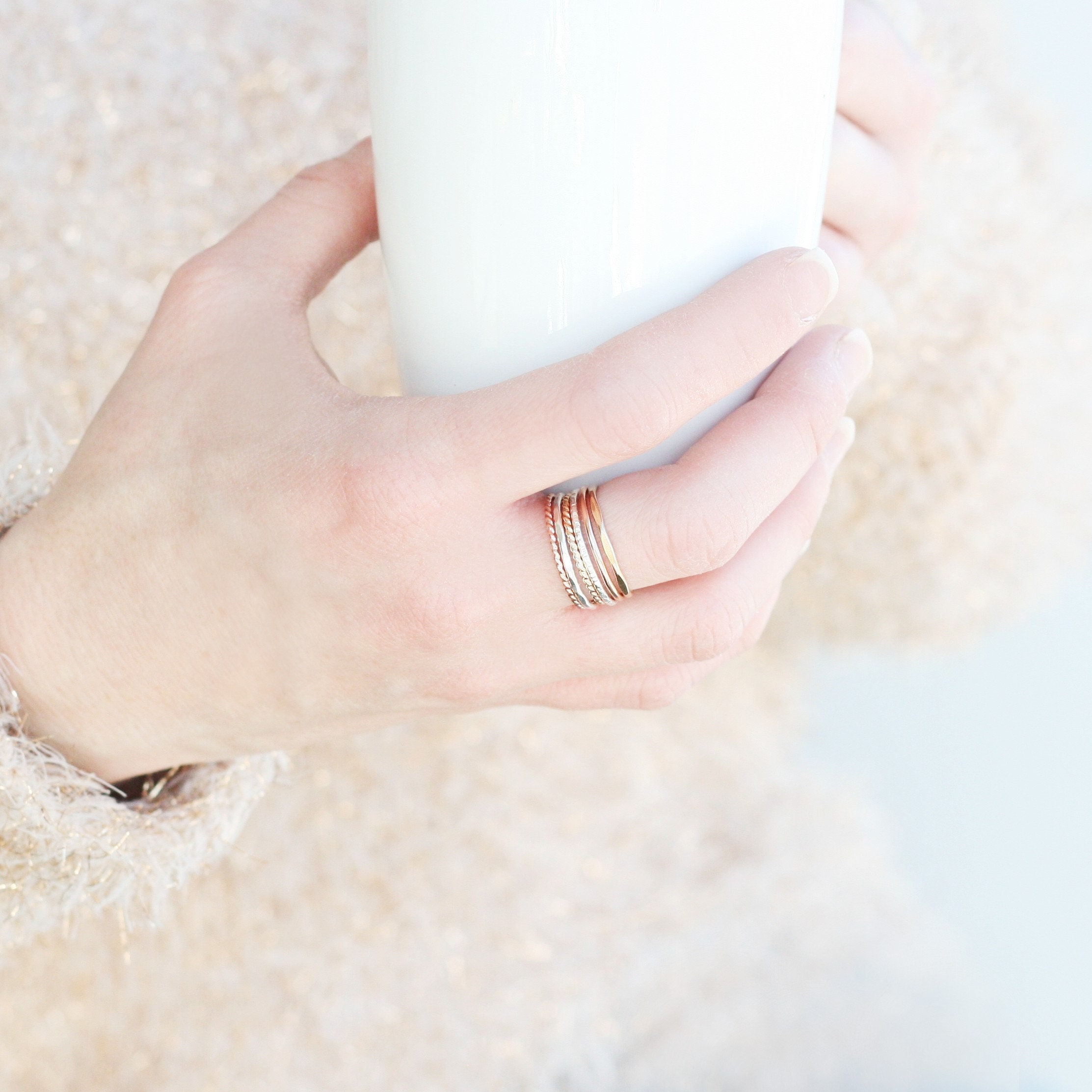 Stacking Rings. Set of SIX. SILVER & GOLD Stackable Rings. Mixed Metal ...