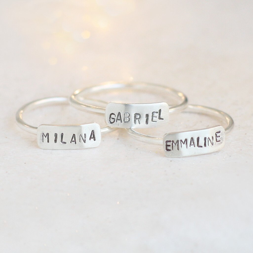 Personalized ring. name ring. silver bar name ring. | Etsy