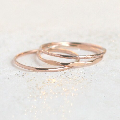 Rose Gold Stacking Rings Set of 3 Hammered Thin Gold - Etsy