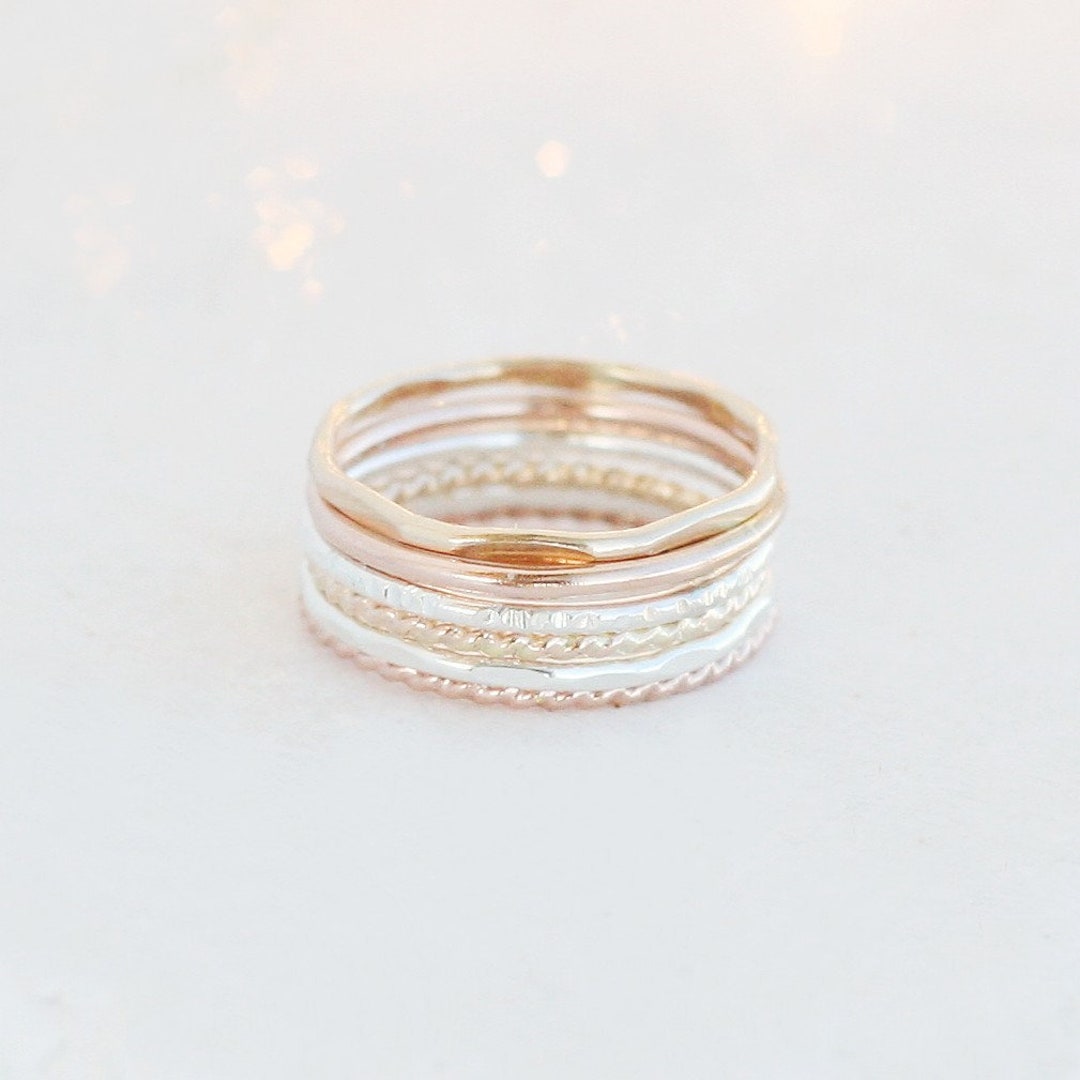 Stacking Rings. Set of SIX. SILVER & GOLD Stackable Rings. Mixed Metal ...