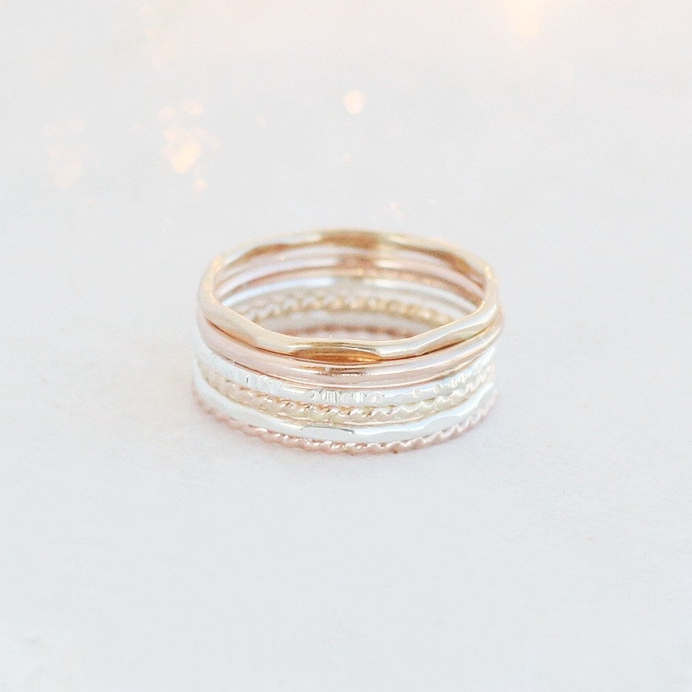 Stacking Rings. Set of SIX. SILVER & GOLD Stackable Rings. Mixed Metal ...